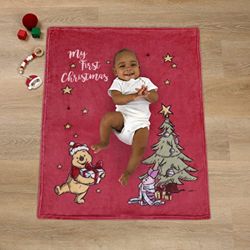 Disney Winnie The Pooh and Piglet Red and Green Holiday Christmas Tree My First Christmas Photo Op Super Soft Baby Blanket