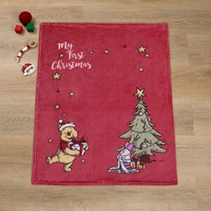 Disney Winnie The Pooh and Piglet Red and Green Holiday Christmas Tree My First Christmas Photo Op Super Soft Baby Blanket