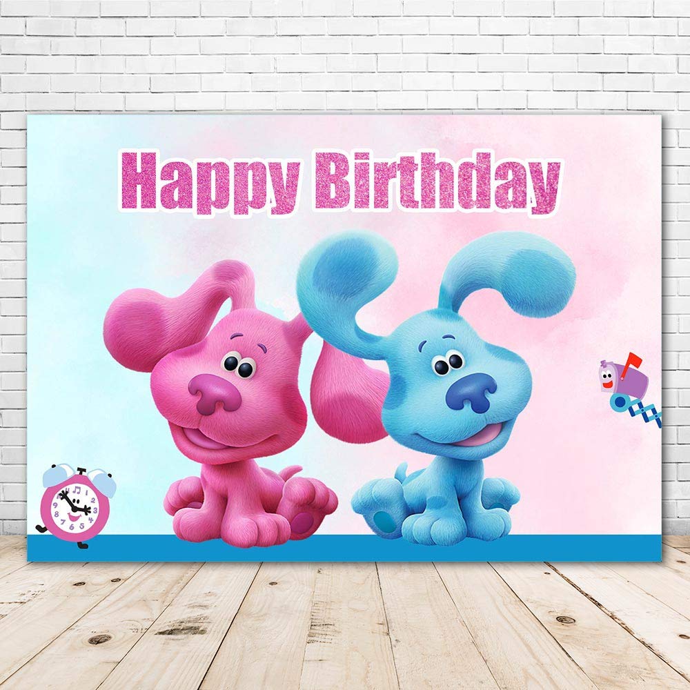 Happy 1st Birthday Backdrop for Baby Shower 5x3ft Pink and Blue Puppy Clues Background for Themed Party Supplies Vinyl Backdrops for Boy and Girl Twins First Birthday Clue Themed Parties Decorations