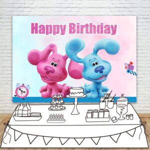 Happy 1st Birthday Backdrop for Baby Shower 5x3ft Pink and Blue Puppy Clues Background for Themed Party Supplies Vinyl Backdrops for Boy and Girl Twins First Birthday Clue Themed Parties Decorations