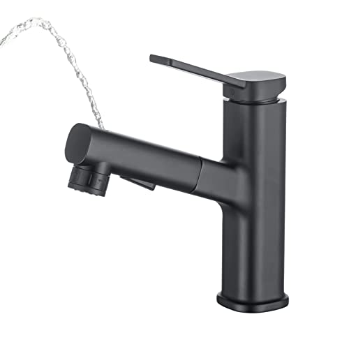 Bathroom Faucets with Pull Down Sprayer Single Handle Pull Out Bathroom Faucet Black Bathroom Sink Faucet Stainless Steel Bathroom Faucets Suitable for Hot and Cold Water