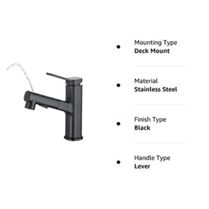 Bathroom Faucets with Pull Down Sprayer Single Handle Pull Out Bathroom Faucet Black Bathroom Sink Faucet Stainless Steel Bathroom Faucets Suitable for Hot and Cold Water