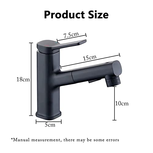 Bathroom Faucets with Pull Down Sprayer Single Handle Pull Out Bathroom Faucet Black Bathroom Sink Faucet Stainless Steel Bathroom Faucets Suitable for Hot and Cold Water