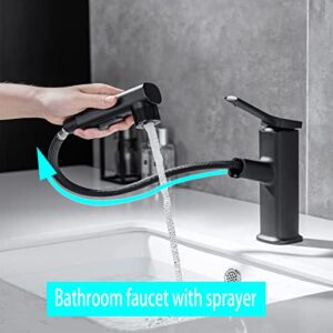 Bathroom Faucets with Pull Down Sprayer Single Handle Pull Out Bathroom Faucet Black Bathroom Sink Faucet Stainless Steel Bathroom Faucets Suitable for Hot and Cold Water