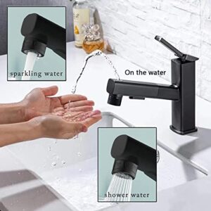 Bathroom Faucets with Pull Down Sprayer Single Handle Pull Out Bathroom Faucet Black Bathroom Sink Faucet Stainless Steel Bathroom Faucets Suitable for Hot and Cold Water