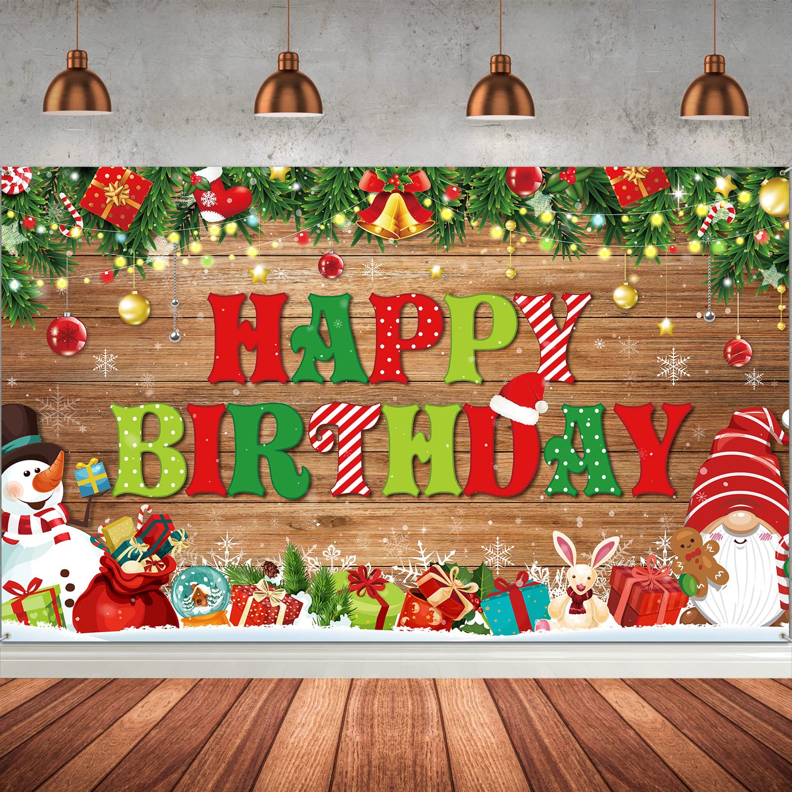 Christmas Birthday Theme Backdrop Merry Xmas Happy Birthday Background with Snowman and Gnome Pattern Xmas Birthday Photo Booth Background Christmas Party Backdrop for Kids Christmas Party Decoration