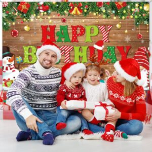 Christmas Birthday Theme Backdrop Merry Xmas Happy Birthday Background with Snowman and Gnome Pattern Xmas Birthday Photo Booth Background Christmas Party Backdrop for Kids Christmas Party Decoration