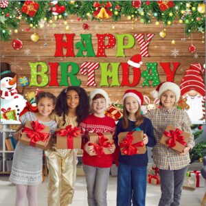 Christmas Birthday Theme Backdrop Merry Xmas Happy Birthday Background with Snowman and Gnome Pattern Xmas Birthday Photo Booth Background Christmas Party Backdrop for Kids Christmas Party Decoration