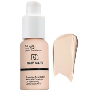 beauty glazed soft matte silky full coverage liquid foundation, multi-use buildable foundation lightweight feel oil control longwear naturally flawless coverage foundation (101 porcelain)