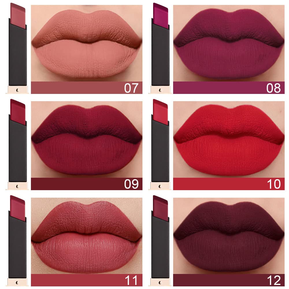 evpct DNM 6Pcs Dark Ruby Red Mauve Plum Purple Nude Beige Matte 24 Hour Lipstick Set for Women Waterproof Long Lasting 24 Hours Lipstick