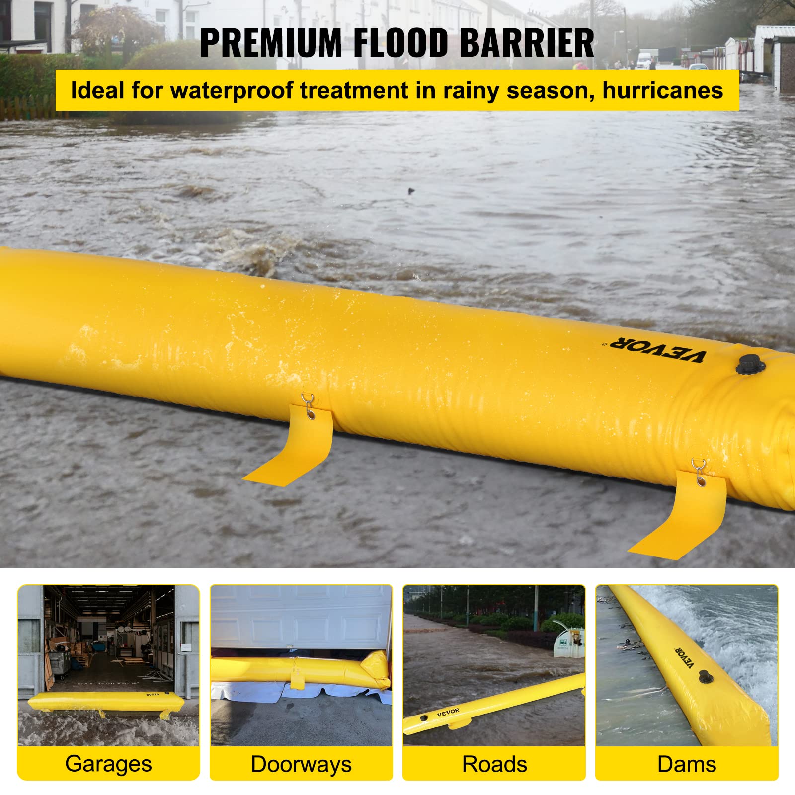 Flood Barrier, Flood Bags, Sandbag Alternative, Water Barrier for Flooding with Great Waterproof Effect, Reusable PVC Water Diversion Tubes, Lightweight Flood Barriers for Home, Door, Garage(24FT*6in)