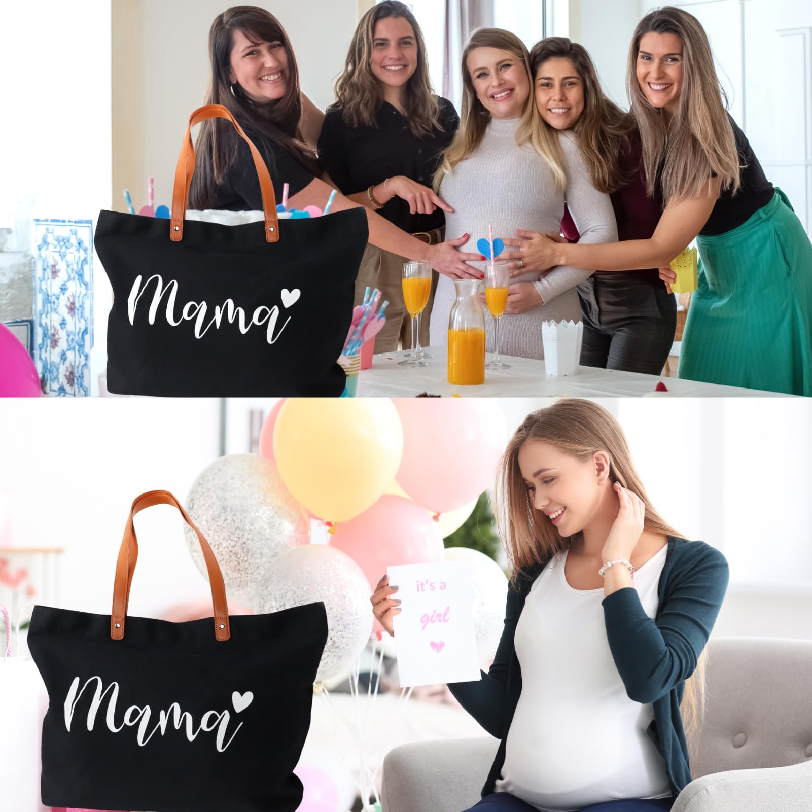 Lamyba New Mom Gifts, Mothers Day Gifts From Daughter Son Kids, Mama Bag Tote for Hospital or Baby Essentials, Pregnancy Must Haves, Mom to Be Gift, Black