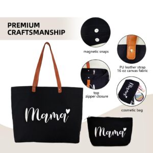 Lamyba New Mom Gifts, Mothers Day Gifts From Daughter Son Kids, Mama Bag Tote for Hospital or Baby Essentials, Pregnancy Must Haves, Mom to Be Gift, Black