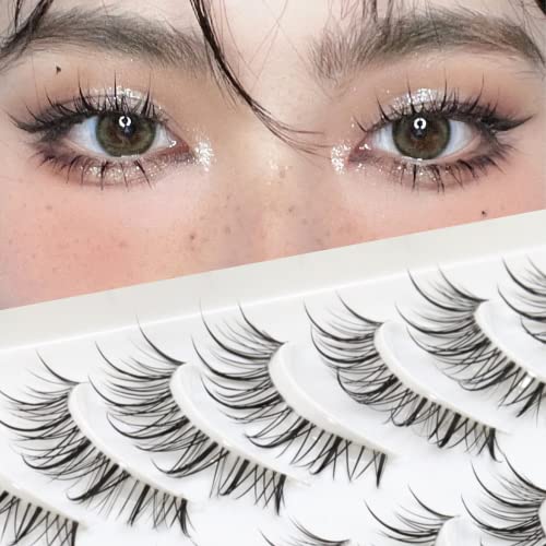 Anime Lashes With Clear Band Korean Lashes Natural Look 13mm Korean Eyelashes Wispy Anime Eyelashes 10 Pairs False Lashes Japanese Korean Natural Lashes Asian Lashes by Obeyalash