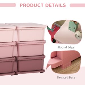 Qaba 3 Tier Kids Storage Unit, 6 Drawer Chest Toy Organizer Plastic Bins for Kids Bedroom Nursery Kindergarten Living Room for Boys Girls Toddlers, Pink