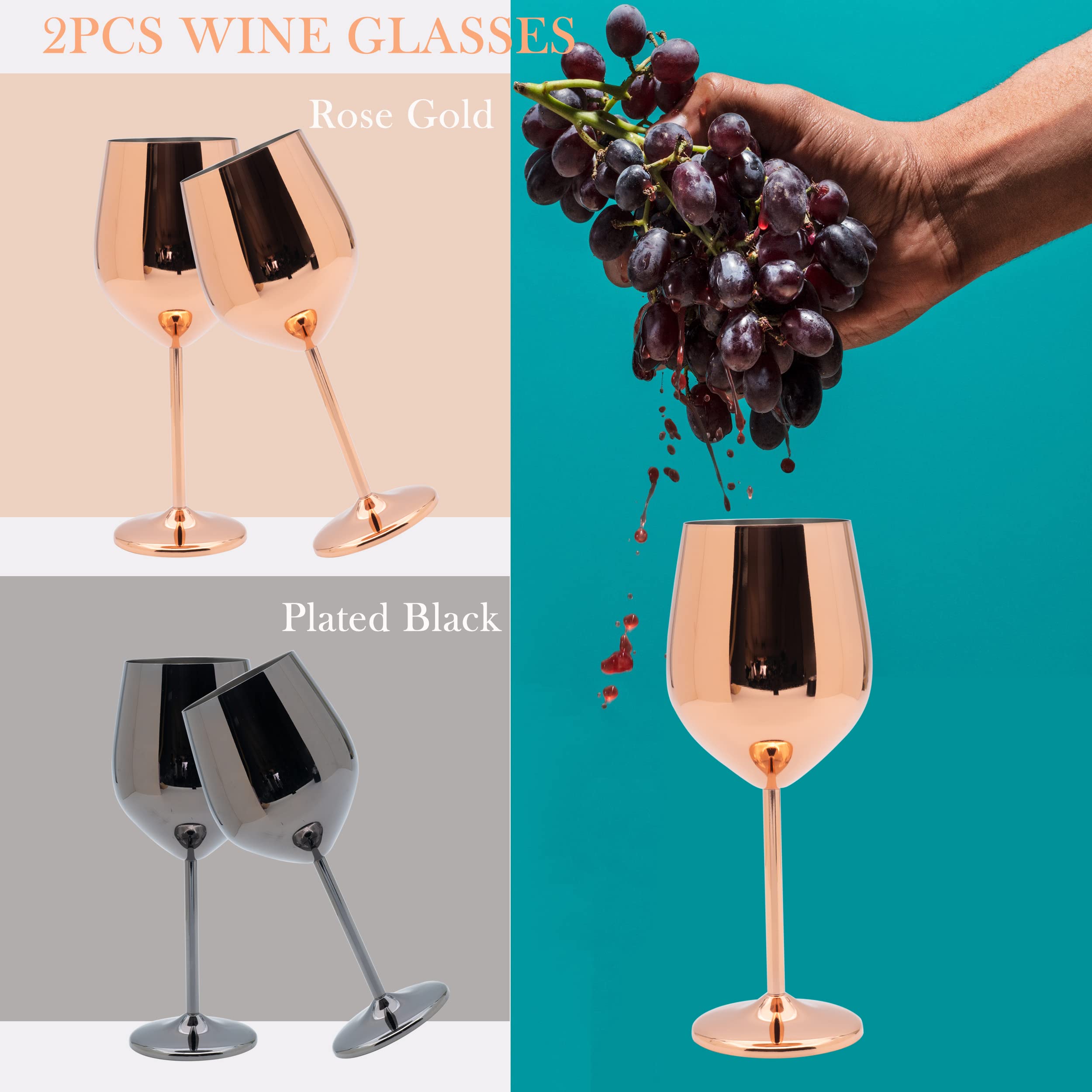 UNISWEET Stainless Steel Stem Wine Glasses 2PCS Stainless Steel Wine Goblets for Party Office Wedding Anniversary Great for Red White Wine