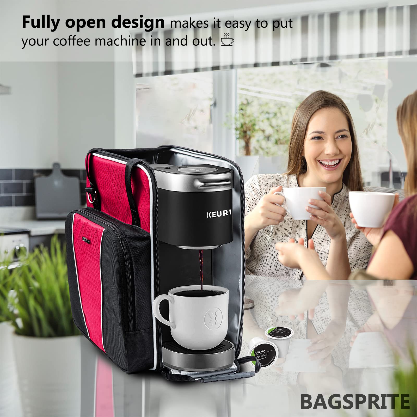 BAGSPRITE Coffee Maker Travel Bag Compatible with Keurig K-Mini or K-Mini Plus, Single Serve Coffee Brewer Carrying Case with Multiple Pockets for K-Cup Pods, Storage Bag With Shoulder Strap