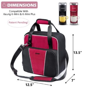 BAGSPRITE Coffee Maker Travel Bag Compatible with Keurig K-Mini or K-Mini Plus, Single Serve Coffee Brewer Carrying Case with Multiple Pockets for K-Cup Pods, Storage Bag With Shoulder Strap