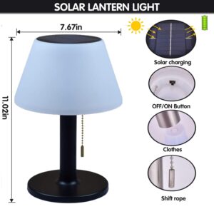 shumi Solar Table Lamp Outdoor Indoor - 3 Lighting Modes, Eye-Caring LED Cordless Waterproof Solar Desk Lamp with Pull Chain for Outside Patio Garden Bedroom Living Room (Modern Black Decor)