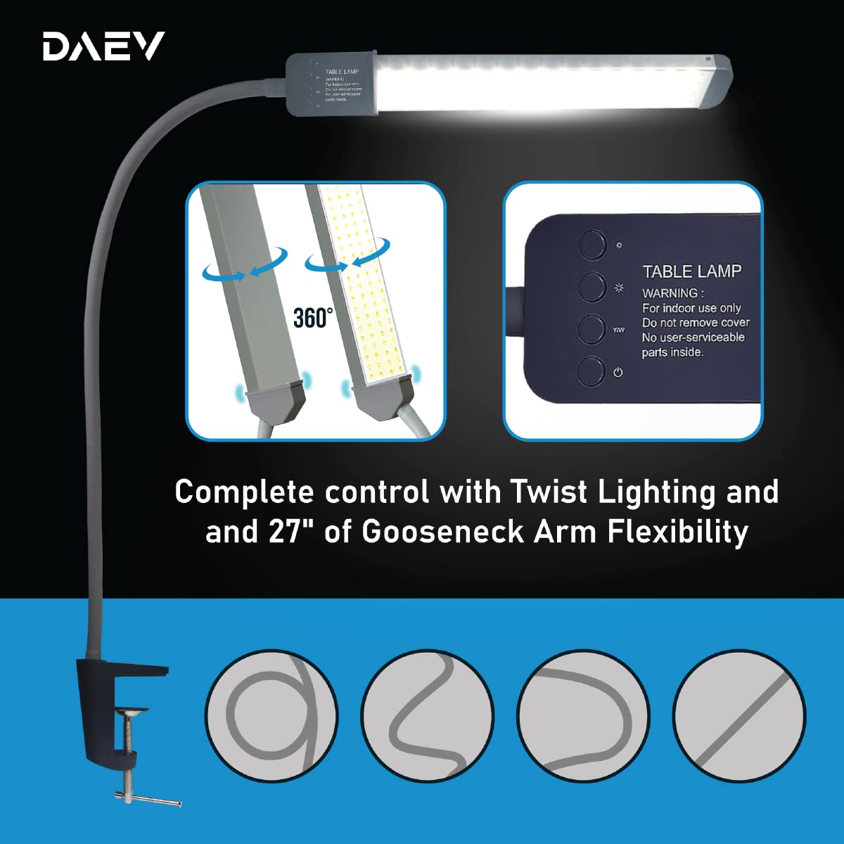 Desk Lamp for Nail Professionals – DAEV 27” Gooseneck Arm Nail Lamp for Desk, Bright Workbench Light, Hobby Light, Architect Lamp – 120 LEDs of Flicker-Free Daytime Light