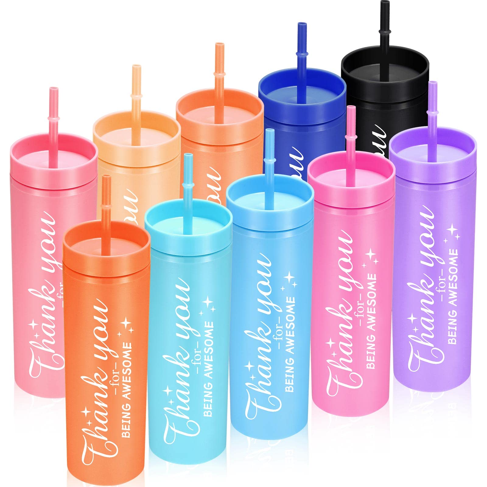 Thank You Teacher Gifts Employee Appreciation Gifts Graduation Gift 16 oz Inspirational Skinny Tumblers Bulk with Lid and Straw for Nurse Teacher Coworker Women Staff Team(Light Color, 10 Set)