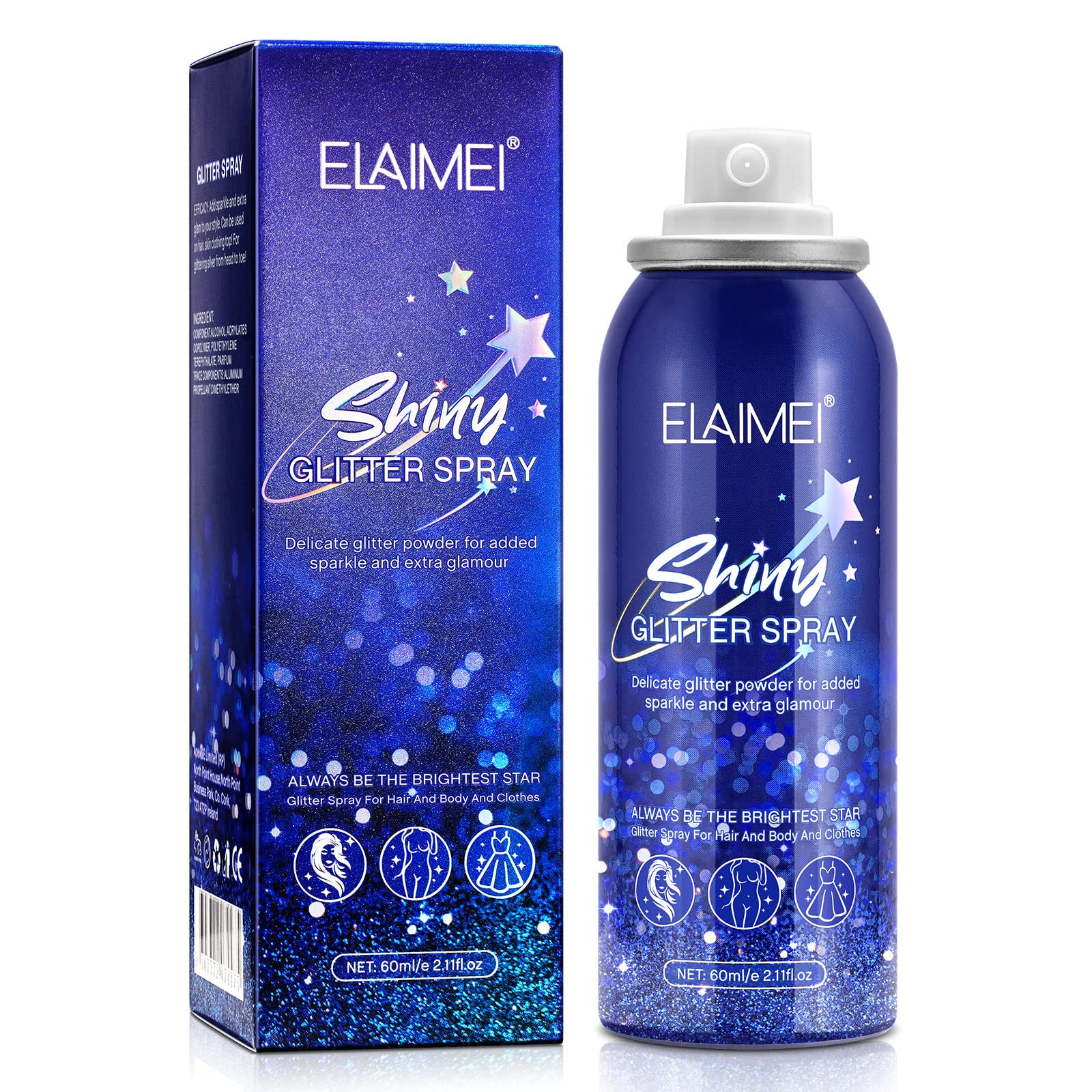 1Pcs Body Glitter Spray, Body Shimmery Spray for Skin, Face, Hair and Clothing, Quick-Drying Waterproof Glitter Hairspray for Festival Rave, Stage Makeup