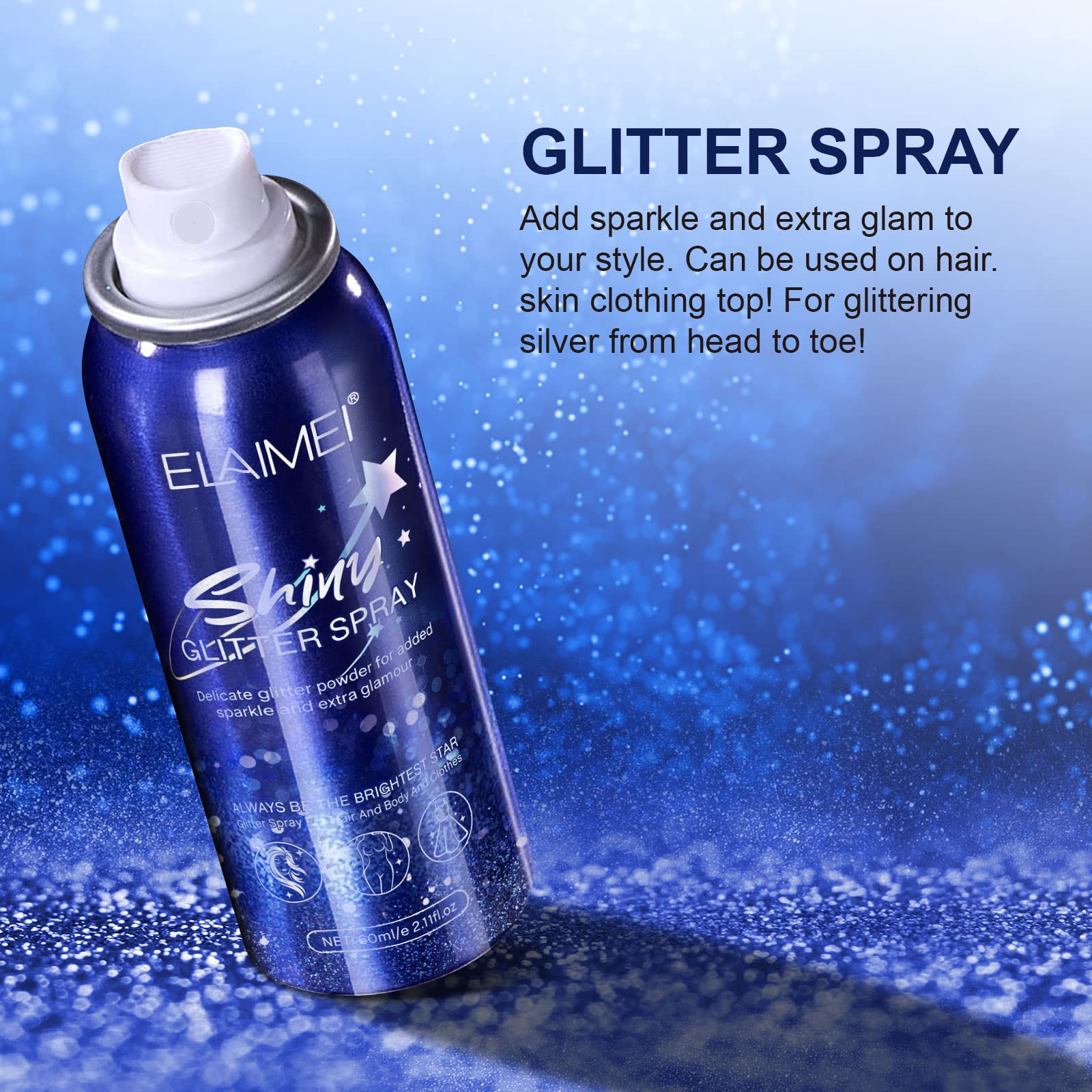 1Pcs Body Glitter Spray, Body Shimmery Spray for Skin, Face, Hair and Clothing, Quick-Drying Waterproof Glitter Hairspray for Festival Rave, Stage Makeup