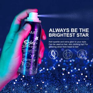 1Pcs Body Glitter Spray, Body Shimmery Spray for Skin, Face, Hair and Clothing, Quick-Drying Waterproof Glitter Hairspray for Festival Rave, Stage Makeup