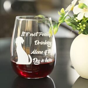 RorAem Wine Glasses Dog Wine Glasses Gifts for Dog Lovers - If The Dog Is Home Etched Stemless Wine Glass - Dog Lovers Gifts for Women -16oz