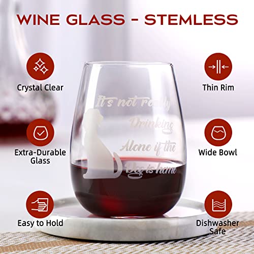 RorAem Wine Glasses Dog Wine Glasses Gifts for Dog Lovers - If The Dog Is Home Etched Stemless Wine Glass - Dog Lovers Gifts for Women -16oz