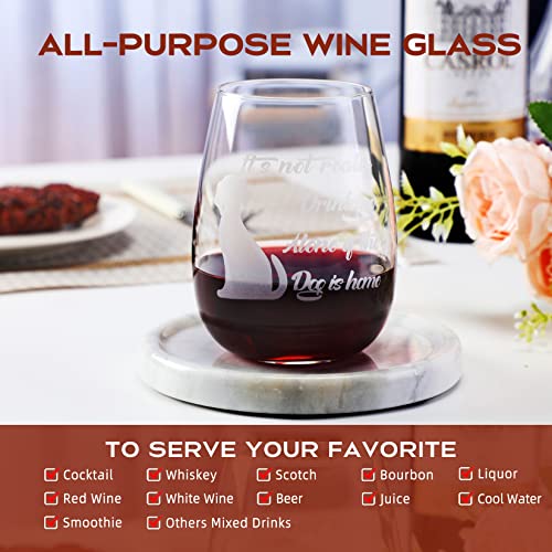 RorAem Wine Glasses Dog Wine Glasses Gifts for Dog Lovers - If The Dog Is Home Etched Stemless Wine Glass - Dog Lovers Gifts for Women -16oz