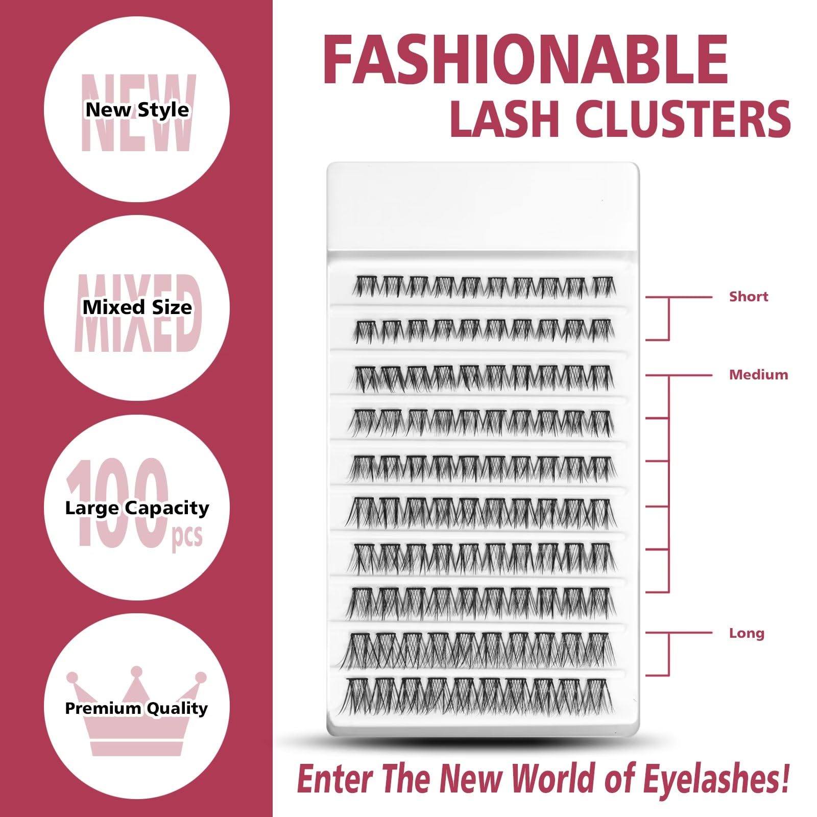 FLOMAZE Lash Clusters 100 Pcs DIY Eyelash Extension Wide Stem Lightweight Handmade Reusable Individual Lashes DIY at Home (Wings-100 pcs-Mixed)