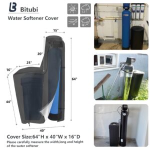 Bitubi Water Softener Cover with Split Zipper,Outdoor Water Softener Brine Tank Cover,Waterproof Anti-UV(64" H x 40" W x 16" D, Black) All Weather Protection