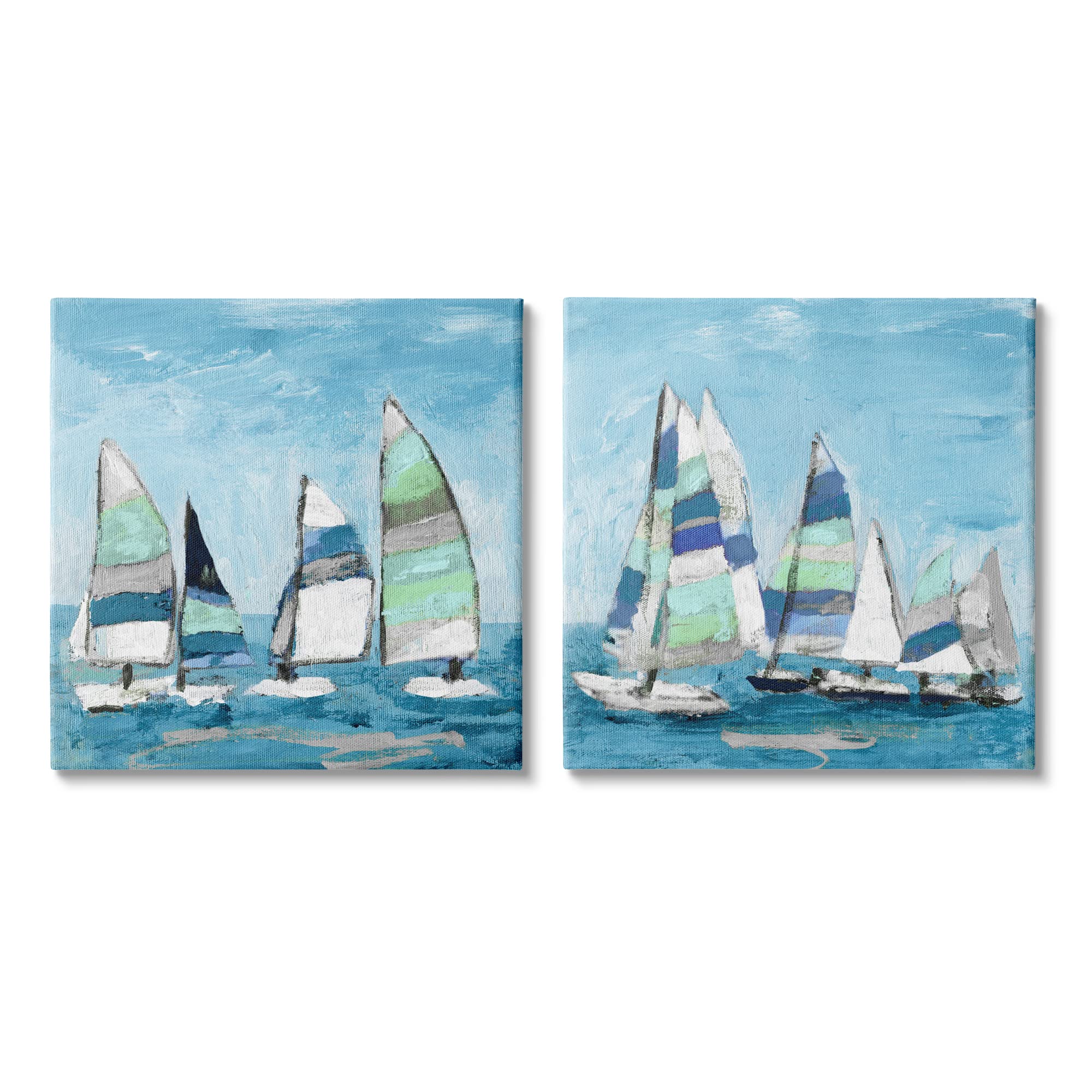 Stupell Industries Soothing Sailboats Drifting Nautical Ocean Marina Vessel 2pc set Canvas Wall Art, Design by Katrina Craven