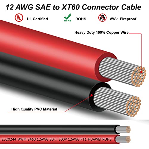 VANSIHO 3Ft SAE to XT60 connnector Extension Cable for Soloar Generator & Portable Power Station with 1PCS Addition SAE Connector