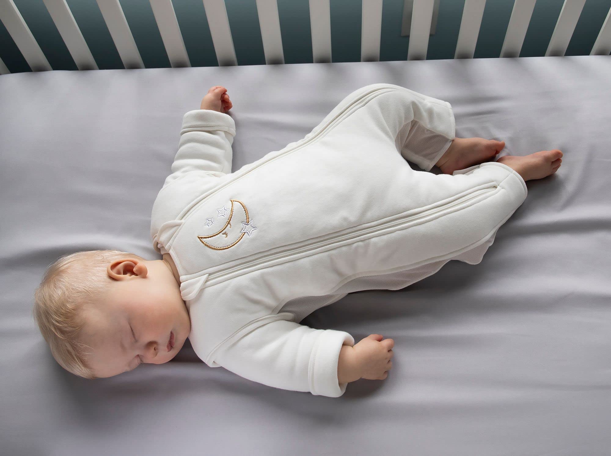 Baby Brezza 2-in-1 Double Zipper Baby Sleepsuit - Unique Swaddle Transition Sleepsuit - Breathable with Mesh Panels - Converts from Sleepsuit to Sleep Vest, 3-6 Months, Cream