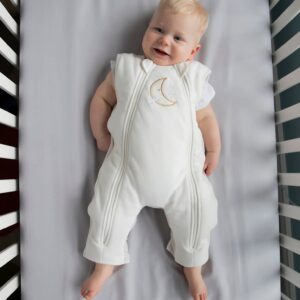 Baby Brezza 2-in-1 Double Zipper Baby Sleepsuit - Unique Swaddle Transition Sleepsuit - Breathable with Mesh Panels - Converts from Sleepsuit to Sleep Vest, 3-6 Months, Cream