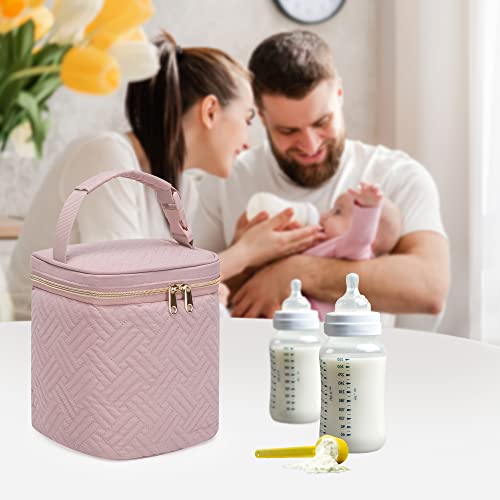 Fasrom Breastmilk Cooler Bag with Ice Pack Fits 4 Large Baby Bottles up to 9 Ounce, Insulated Baby Bottle Bag for Nursing Moms Daycare or Travel, Easily Attaches to Stroller, Pink (Patent Design)