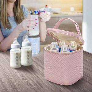 Fasrom Breastmilk Cooler Bag with Ice Pack Fits 4 Large Baby Bottles up to 9 Ounce, Insulated Baby Bottle Bag for Nursing Moms Daycare or Travel, Easily Attaches to Stroller, Pink (Patent Design)