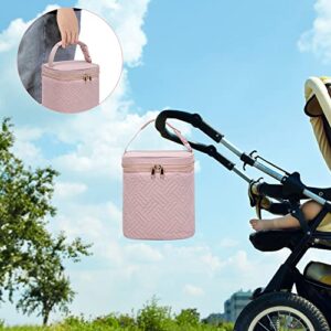 Fasrom Breastmilk Cooler Bag with Ice Pack Fits 4 Large Baby Bottles up to 9 Ounce, Insulated Baby Bottle Bag for Nursing Moms Daycare or Travel, Easily Attaches to Stroller, Pink (Patent Design)