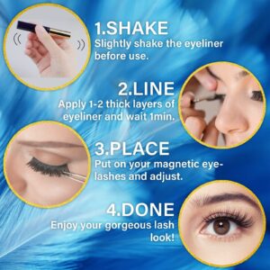 EARLLER Natural Magnetic Eyelashes with Eyeliner, (Dpair)