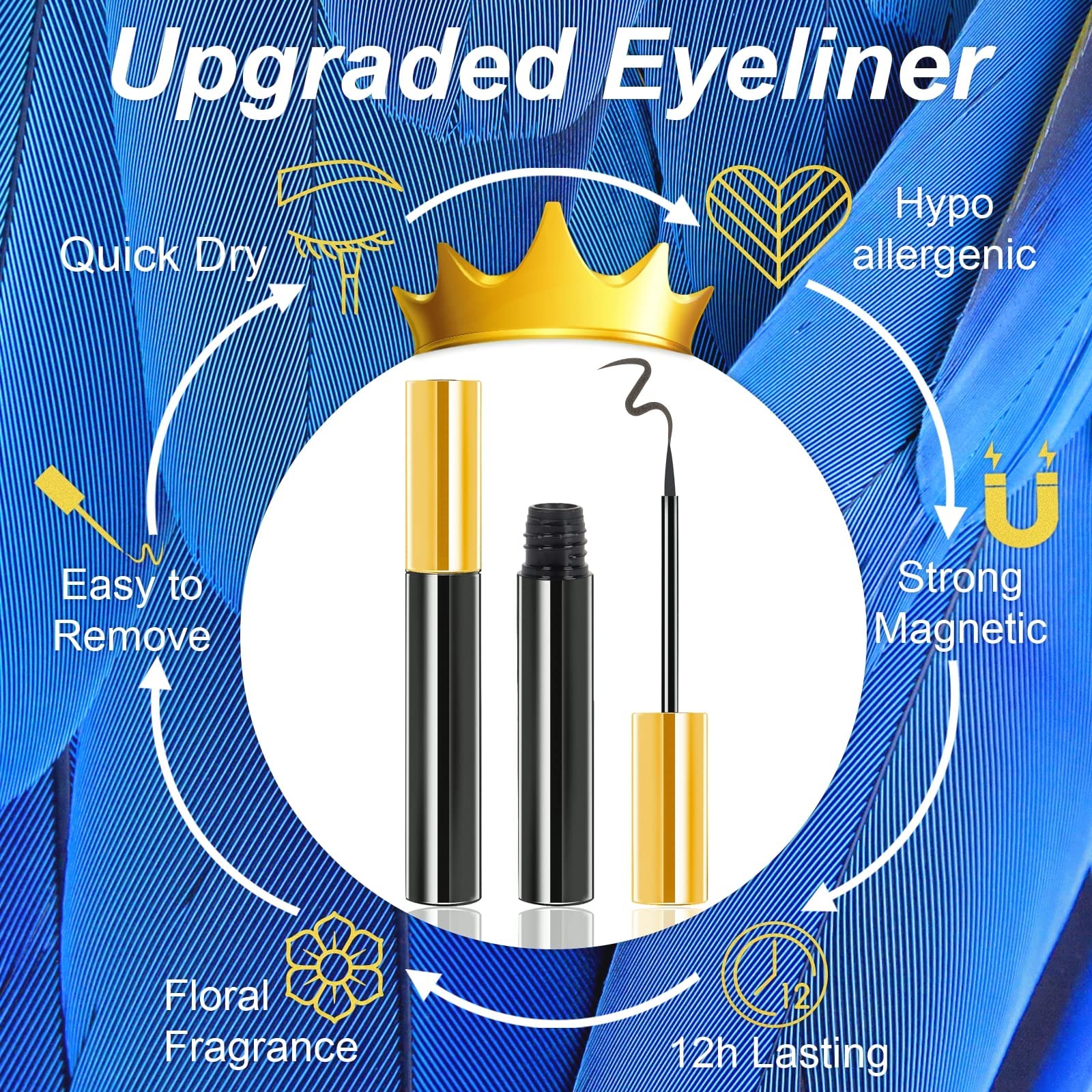 EARLLER Natural Magnetic Eyelashes with Eyeliner, (Dpair)