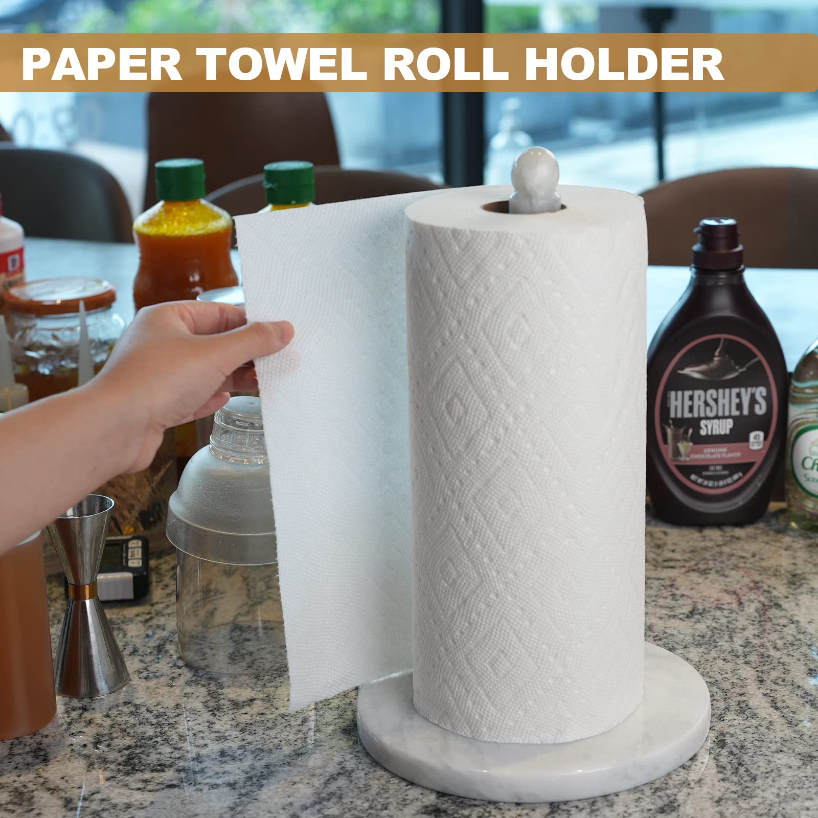 Koville African Natural Marble Paper Towel Holder Countertop, Genuine Stone Paper Towel Holder Stand for Kitchen Storage, for Standard or Jumbo-Sized Rolls(Namib Fantasy)