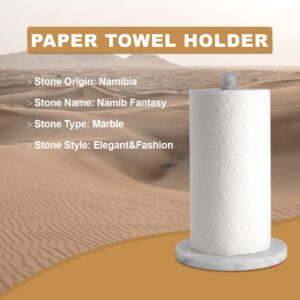 Koville African Natural Marble Paper Towel Holder Countertop, Genuine Stone Paper Towel Holder Stand for Kitchen Storage, for Standard or Jumbo-Sized Rolls(Namib Fantasy)