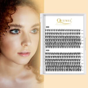 QUEWEL Cluster Lashes 240Pcs Individual Lashes 30D+40D C Curl Mix8-14mm Lash Extensions Clusters Lashes Soft&Natural False Eyelashes Individual DIY Eyelash Extension at Home(30D+40D C MIX8-14)