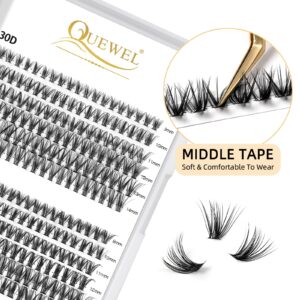 QUEWEL Cluster Lashes 240Pcs Individual Lashes 30D+40D C Curl Mix8-14mm Lash Extensions Clusters Lashes Soft&Natural False Eyelashes Individual DIY Eyelash Extension at Home(30D+40D C MIX8-14)