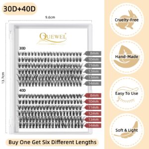 QUEWEL Cluster Lashes 240Pcs Individual Lashes 30D+40D C Curl Mix8-14mm Lash Extensions Clusters Lashes Soft&Natural False Eyelashes Individual DIY Eyelash Extension at Home(30D+40D C MIX8-14)