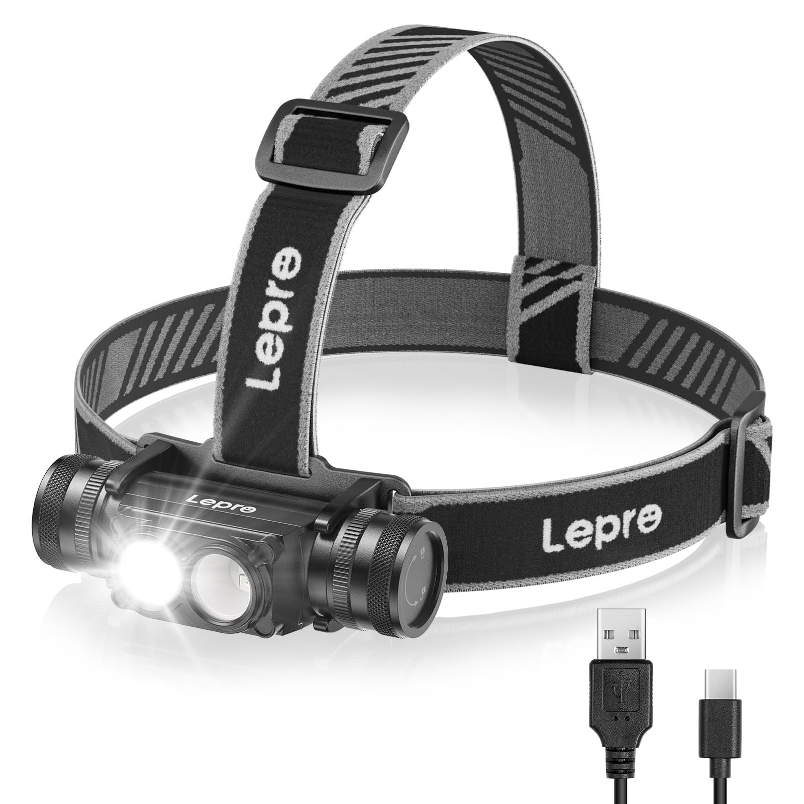 Lepro 1000 Lumen Headlamp Rechargeable - Powerful Detachable Head Lamp with 2200 mAh Battery, Super Bright 500FT Flashlight Beam, IP65 Waterproof LED Headlight for Camping Hiking Hunting Fishing Gear