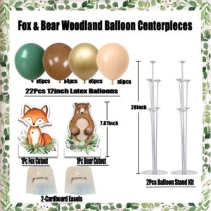 Woodland Balloon Stand Kit and Animals Centerpieces, 2 Set Table Stand Holder with 22 Balloons, Fox and Bear, Deer and Raccoon cutout, Wild one 1st Birthday Baby Shower Decorations (Fox and Bear)