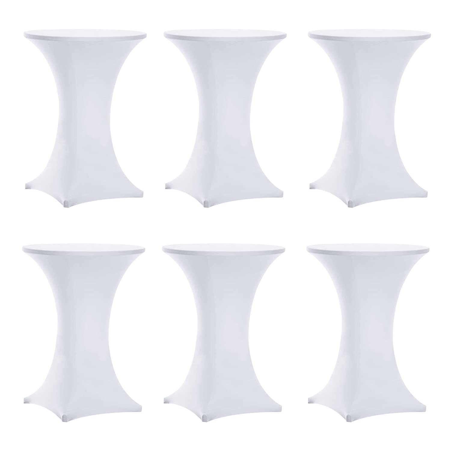 Tina's 6 Pack 32x43 Inch Highboy Spandex Cocktail Table Covers White, Fitted Stretch Cocktail Tablecloth for Round Tables (6PC 32x43 White)